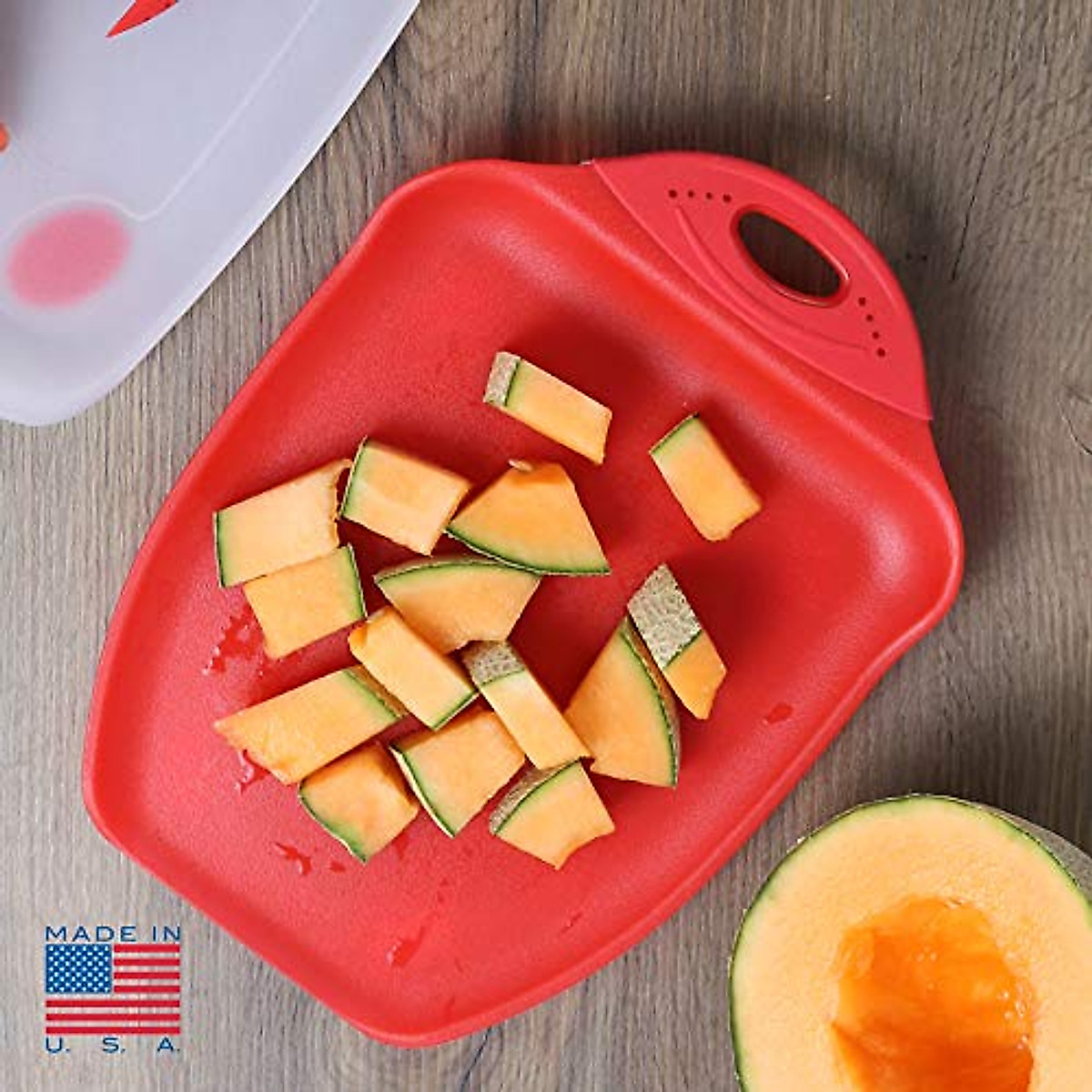 Dexas Chop & Scoop Cutting Board, 9.5 by 13 inches, Solid Red