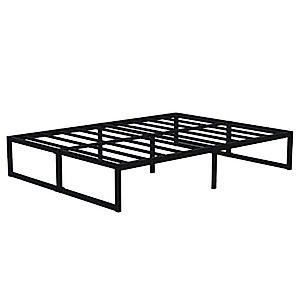 Lutown-Teen 16 Inch Bed Frame Queen Size Heavy Duty Steel Slat Support Metal Platform Queen Bed Frame No Box Spring Needed, Easy Assembly, Black
