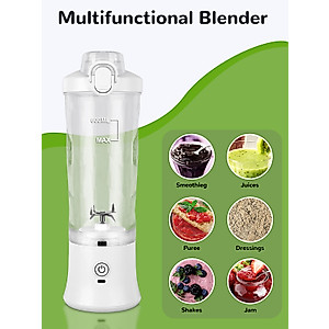 Portable Blender 20oz Large Capacity, 6 Blades Mini Blender for Shakes and Smoothies, BPA Free Personal Blender with Rechargeable USB, Fresh Juice Blender for On the Go, White
