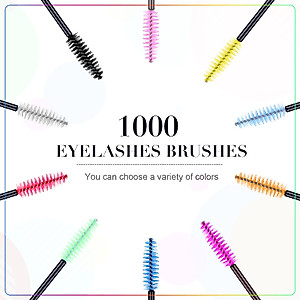 1000 Pcs Disposable Eyelash Mascara Brushes Disposable Mascara Wand Mascara Spoolies Eyelash Brush Applicators Disposable Eyebrow Comb for Eye Makeup Lash Extension, 3.86 Inches, 10 Colors