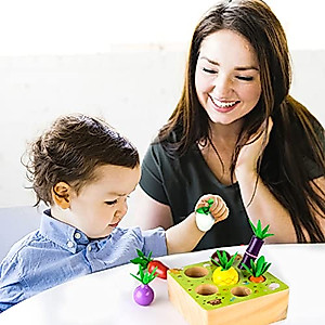 SKYFIELD Wooden Farm Harvest Game Montessori Toy, Educational Learning Toy for Boys &Girls 1 2 3 Years Old, Shape Sorting Vegetable &Fruits Fine Motor Skill Toy Gift for Toddlers 1-3