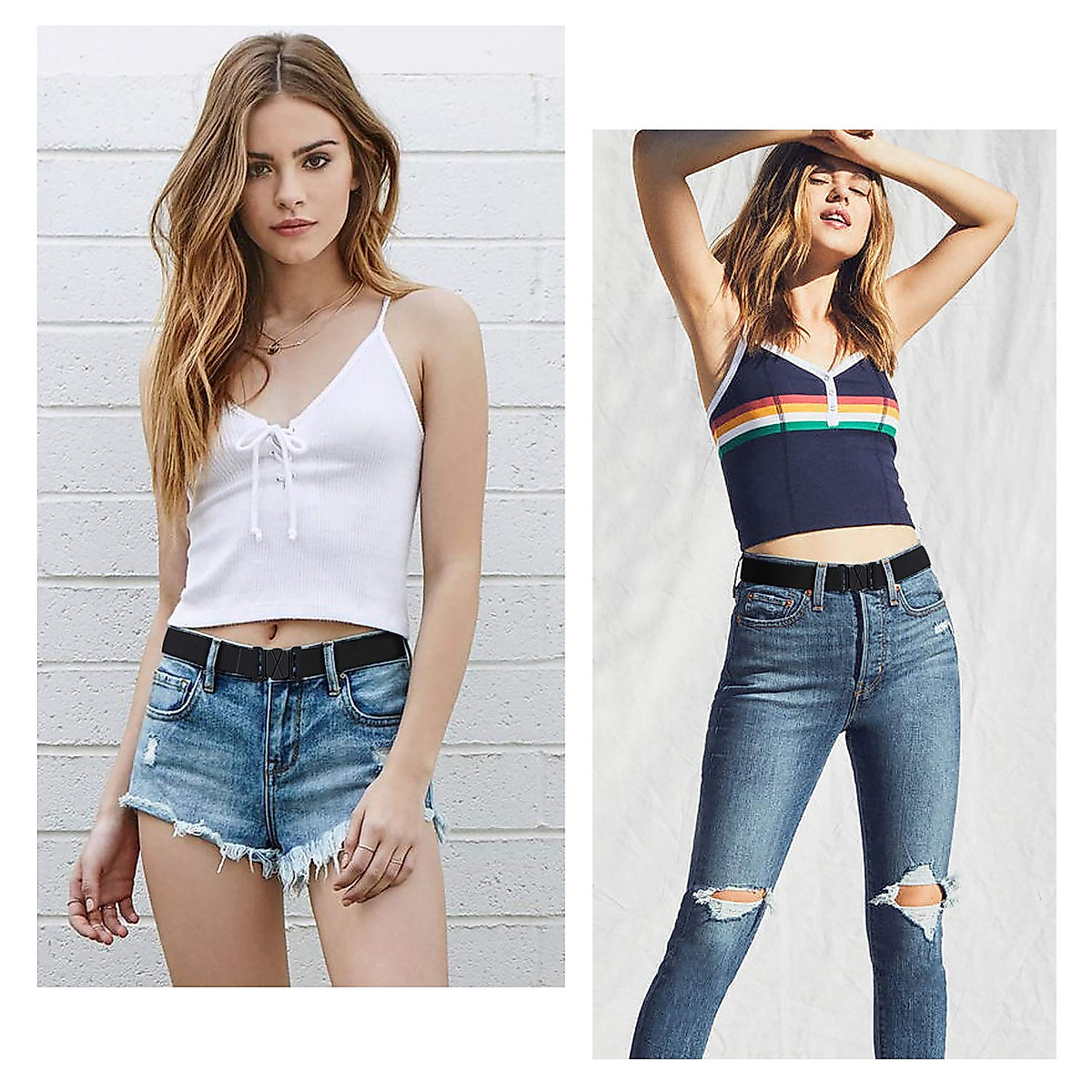 JASGOOD No Show Invisible Women Belt Elastic Stretch Adjustable No Show Web Belt (Suit for US size 14+, Black)