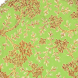 Potli Bag For Women With Intricate Gold Thread & Sequin Ethnic Designer Embroidery Work Batwa Pearls Handle (Parrot Green)