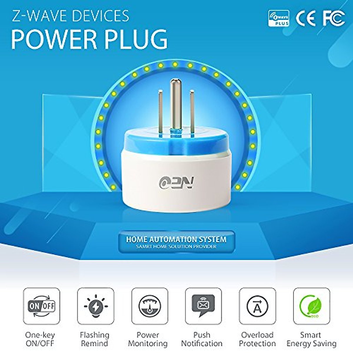 NEO Z-Wave Plus Smart Mini Plug Zwave Socket Zwave Outlet Home Automation, Work with Wink, SmartThings & more, Summer Green … (Blue 1PK)