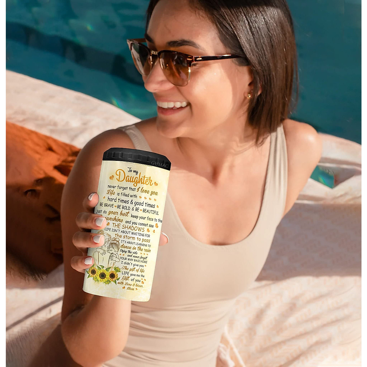 Daughter Can Cooler - Sunflower To My Daughter Can Cooler From Mom - Birthday Gifts For Daughter From Mom - Gift for Daughter on Mother's Day, Christmas, Birthday