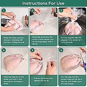 50 Pcs Poultry Shrink Bags, 10x16 Inch Chicken Shrink Wrap Bags, BPA/BPS Free Heat Shrink Bags for Food Storage and Keeping Fresh, Include Silicone Straw and 50 Zip Ties