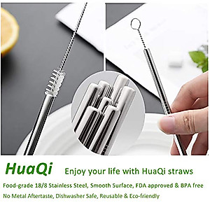 Set of 10 Stainless Steel Straws, HuaQi Straight Reusable Drinking Straws 10.5'' Long 0.24‘’ Dia for 30 oz Tumbler and 20 oz Tumbler, 2 Cleaning Brush Included (10 Straight Straws + 2 Brushes）