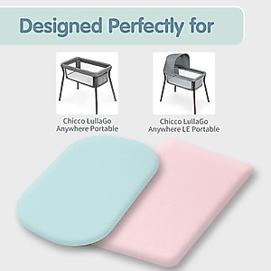 MEILA Bassinet Fitted Sheets Compatible with Chicco LullaGo Anywhere Portable | LE Bassinet, 100% Jersey Cotton Beside Bassinet Sheet for Baby Girl, Pack of 2, 32x16 (Light Pink+Lilac)