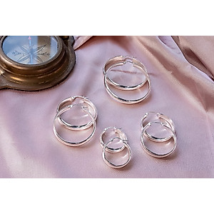 Sterling Silver High Polished Half Round-Tube Click-Top Light Hoop Earrings, 5x30mm