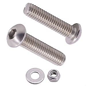 1/4"-20 x 3/4" Stainless Steel Button Head Socket Cap Screws with Hex Locknuts and Flat Washers, 304 Stainless Steel, Full Thread, Coarse Thread, 15 Sets
