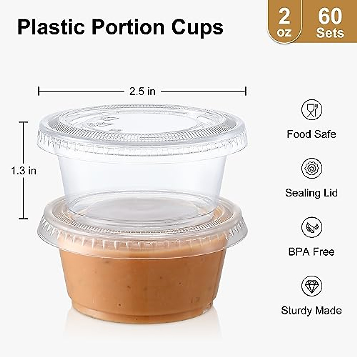 AOZITA [60 Sets - 2 oz Jello Shot Cups, Portion Cups With Lids, Small Plastic Containers with Lids, Airtight and Stackable Souffle Cups