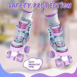 Roller Skates for Girls Age 3-12 | Rainbow Toddler Roller Skates for Kids Ages 3-5 | 4 Size Adjustable | Light Up Quad Roller Skates for Girls Boys Beginners, Birthday Gift for Outdoor Sports - XS