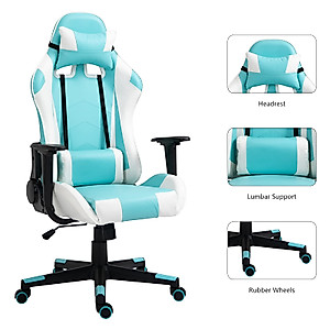 Modern-Depo High-Back Swivel Gaming Chair Recliner with Lumbar Support and Headrest, Height Adjustable Ergonomic Office Desk Chair, Blue White