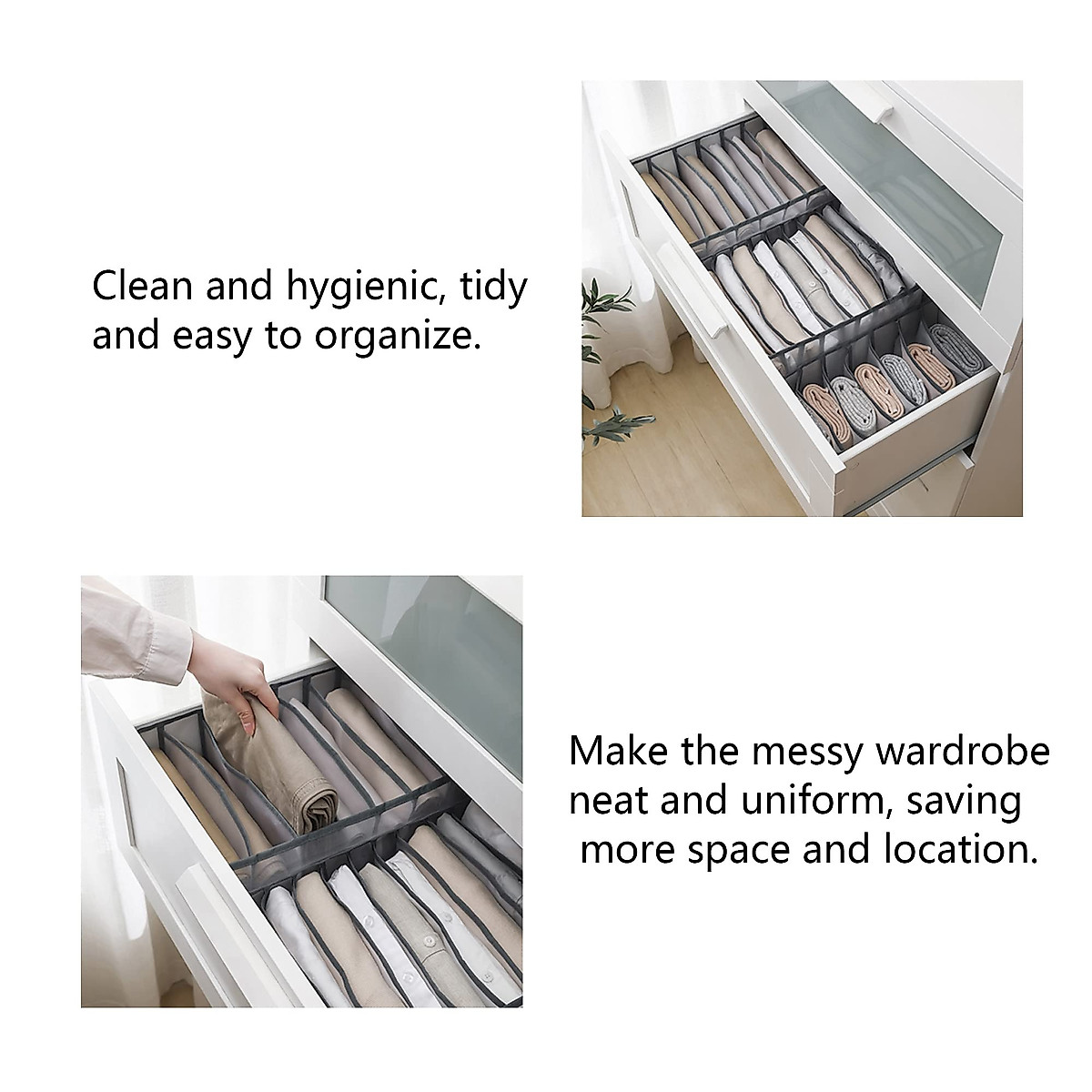 Kyweel 3PCS Washable Wardrobe Clothes Organizer，Foldable Visible Closet Organizer Clothes Drawer Mesh Separation Box For Jeans, T-shirts, Leggings, Underwear, Children's Clothing，Socks（7 Grids）