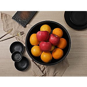IVE Design Black Wood Fruit Bowl for Kitchen Counter, 12-inch Diameter Large Wooden Fruit Bowl, Natural Rubber Wood, Black Decorative Bowl Fruit Holder