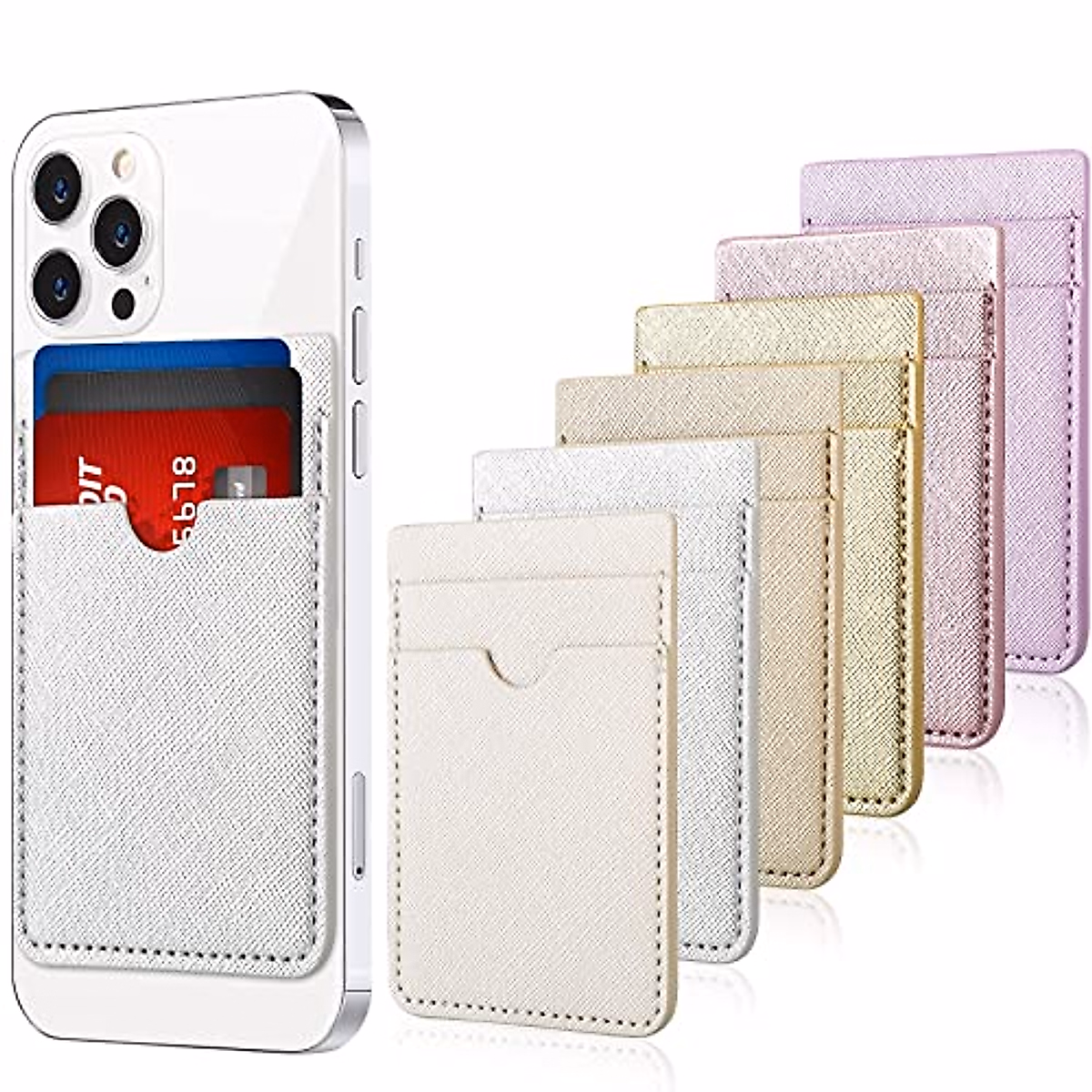 6 Pieces Phone Card Pocket Holder Phone Card Stick PU Leather Cell Phone Card Pocket, ID Credit Card Wallet Phone Case Pouch for Back of Phone Compatible with Most Smartphones (Charming Color)