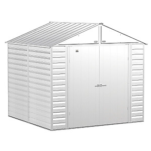 Arrow Select 8' x 8' Outdoor Lockable Steel Storage Shed Building, Flute Grey