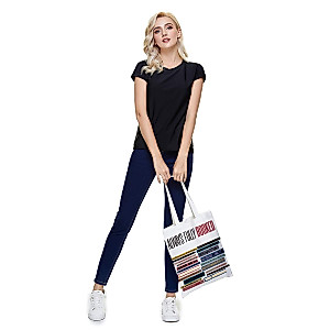 IHopes+ I want to always fully book reusable tote bags Fun library canvas tote bags for lovers, bookworms, men, women, friends for gifts