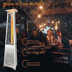 Tangkula Patio Propane Heater, 42,000 BTU Pyramid Outdoor Heater with Tip-Over and Flameout Protection, 92" Tall Quartz Glass Tube Portable Propane Heater with Wheels