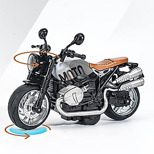 Gilumza Pull Back Motorcycle Toys, Tiny Gift with Music Lighting, Latte Motorcycles Toy for Kids Boys Age 3-8 Year Old (Silver)