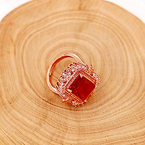 Uloveido Rose Gold Plated Emerald Cut 5 CT Simulated Ruby Ring, Adjustable Red CZ Birthstone Rings Wedding Engagement Rings Women Y988