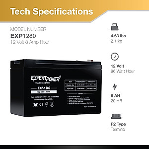 ExpertPower® 12V 8AH Sealed Lead Acid (SLA) Battery Replacement for APC Back-UPS ES 550VA Back-UPS Pro 1300/1500 Liftmaster CSL-24VDC Slider Gate Opene - F2 Terminals