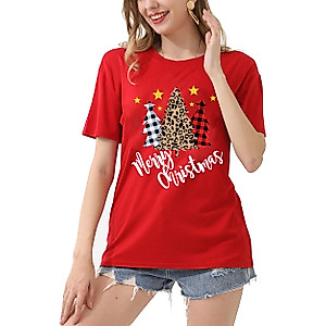 MAIHUN Merry Christmas Shirts for Women Leopard Plaid Christmas Trees Shirt Xmas Holiday Tee Tops