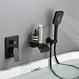 Bathtub Faucet Set with Handheld Sprayer Tub Filler Faucets with Rough-in Valve Trim Kit Wall Mount Tub Faucets Matte Black