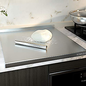 KORVOS 304 Cutting Boards, Large Stainless Steel Cutting Chopping Boards, Heavy Duty Baking Board with Lip for Kitchen, Pastry Board for Meat, Vegetables, Bread (size:23.6" X 19.6")
