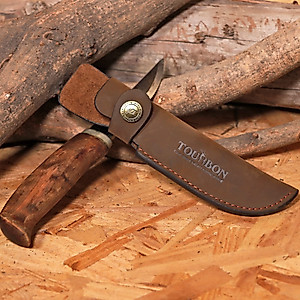 TOURBON Brown Leather Fixed Blade Knife Sheath with Snap Closure