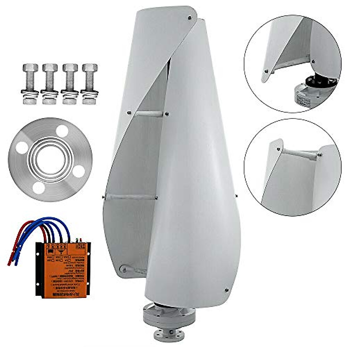 LOYALHEARTDY Wind Turbine Generator, 12V 400W Portable Vertical Helix Wind Power Turbine Generator Kit with Charge Controller - White