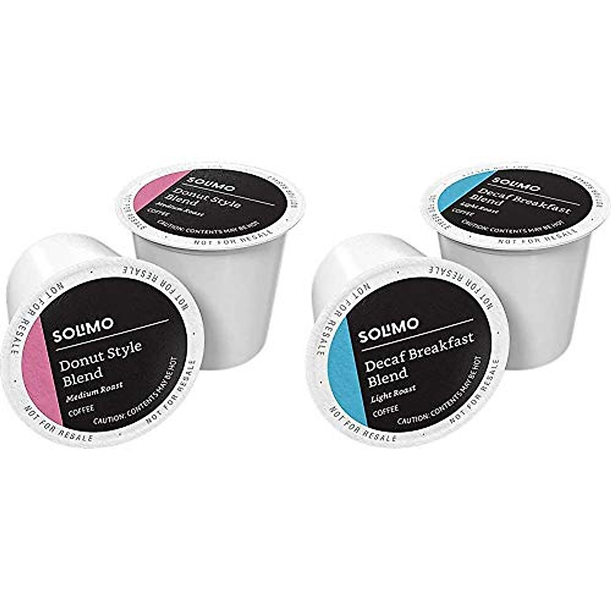 Amazon Brand - 100 Ct. Solimo Donut Style Blend Medium-Light Roast Coffee Pods & 100 Ct. Solimo Decaf Light Roast Coffee Pods, Breakfast Blend, Compatible with Keurig 2.0 K-Cup Brewers