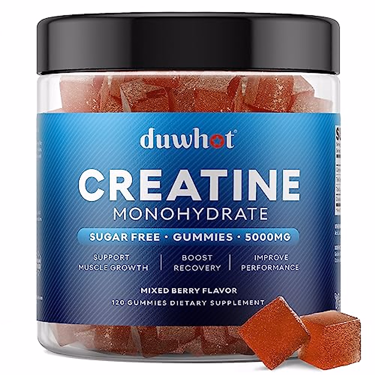 duwhot Sugar Free Creatine Monohydrate Gummies 5g for Men & Women, Chewables Creatine Monohydrate for Muscle Growth & Recovery, Vegan, Mixberry Flavor, 120 Count