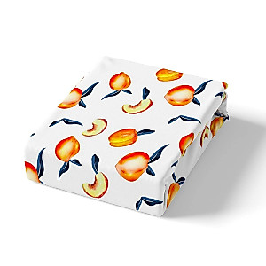 Girls Peach Fitted Sheet Set Full Size for Kids Teens Children Women Cute Fruit Bedding Set Kawaii Fresh Peaches Bed Sheet Set Lovely Peach Bedroom Decor Girly Bed Cover,1 Fitted Sheet+2 Pillow Case