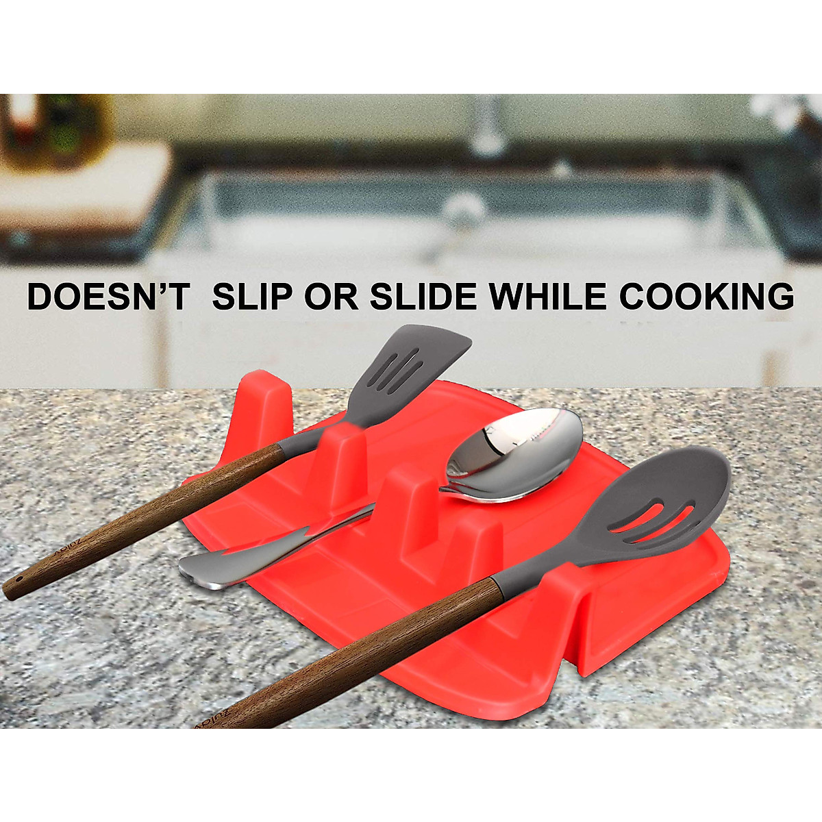 HOME-X Red Silicone Spoon Rest & Spoon Holder, Utensil Rest with Drip Pad for Multiple Utensils at Once, BPA-Free, Spoon Holder for Stove Top, Holder for Spoons, Ladles, Tongs & More, Kitchen Accessor