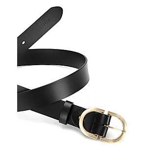 CR Womens Black Leather Belts for Jeans Pants - 1.3" Width Casual Ladies Belt - Fashion Center Bar Gold Buckle