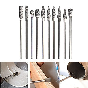 AYSUM 10pcs 1/8 Shank Long Double Cut Tungsten Carbide Burrs for Dremel, Rotary Burr Bits Rotary Files Burr Set for Die Grinder Rotary Tool, 4-Inch Length