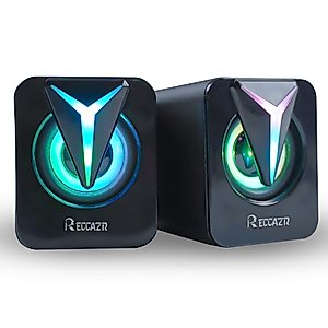 RECCAZR Computer Speakers, 2.0CH PC Speakers with RGB Lights, in-line Volume Control, 6W USB Powered Stereo Desktop Speakers with 3.5mm AUX for PC/Laptop/Projector/Tablet/Cellphone