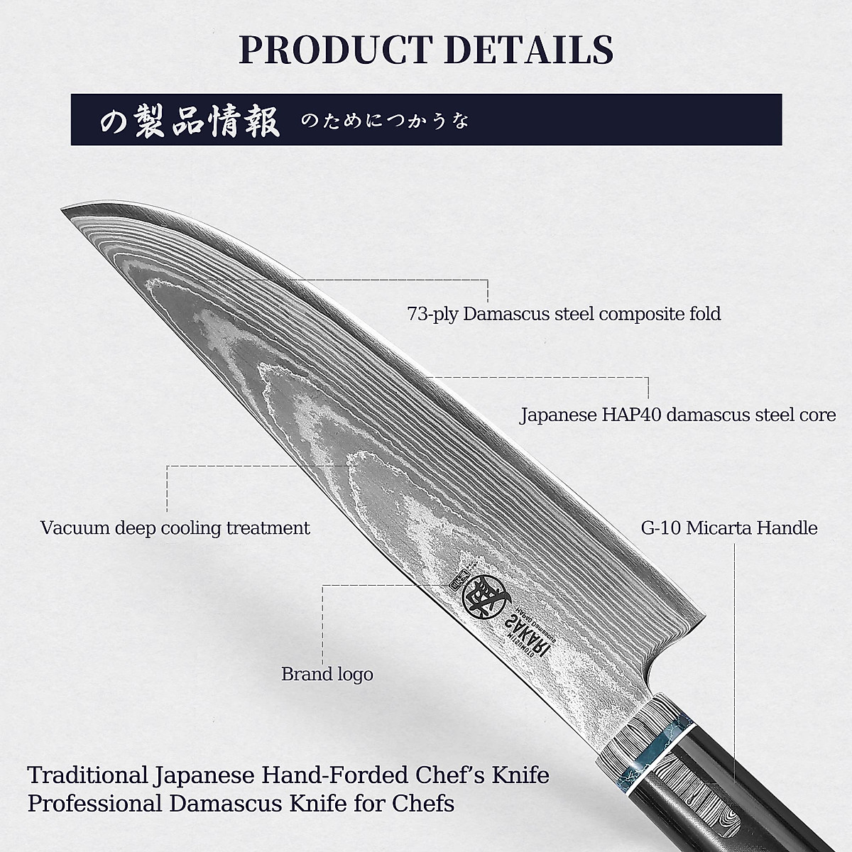 MITSUMOTO SAKARI 7 inch Japanese Gyuto Chef Knife, Hand Forged Professional Kitchen Knife, Damascus HAP40 Steel Powder Chef's Knife (Micarta Handle and Sandalwood Box)