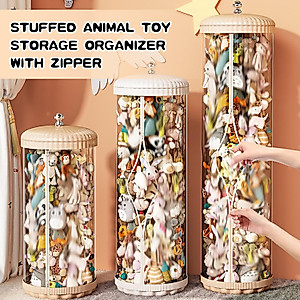 MOFGOE Large Toy Storage Tube with Lid, Stuffed Animal Storage Bucket, Transparent Stuff Animal Organizer with Zipper, for Kids, Boys, Girls, Nursery, Playroom,White,59in