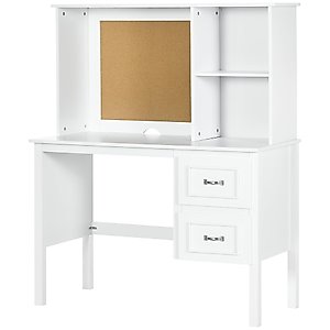 HOMCOM Computer Table with Storage Shelves, Home Office Desk with 2 Drawers, Cable Management Hole, Corkboard - White