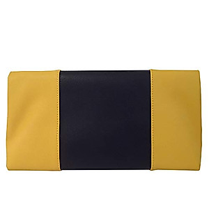 JNB Synthetic Leather Color Block Fold Over Clutch, Mustard/Black
