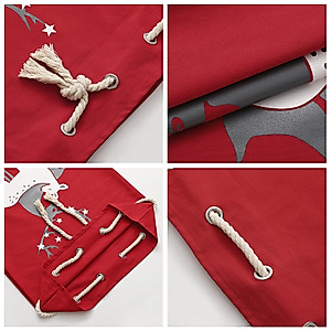 THOVSMOON Christmas Bag Santa Sack with Drawstring Reindeer Red Delivery Design Gift Bag Xmas Presents Large Size 19.5"x27.5"（Red Reindeer）