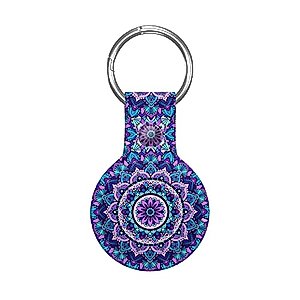 Compatible with AirTag Holder Case, Purple Mandala Flower AirTag Holder Protective Case with Keychain for Luggage Backpack Pet Collar