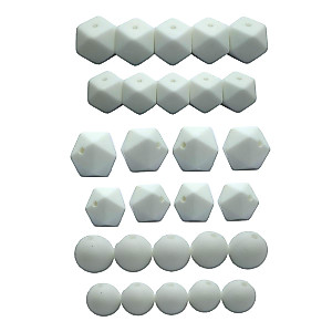 Alenybeby 50pcs DIY Silicone Pearl Beads Set 14/17mm Hexagon Icosahedron 12/15mm Round Beads for Keychain Mom Craft Necklace Jewelry Making