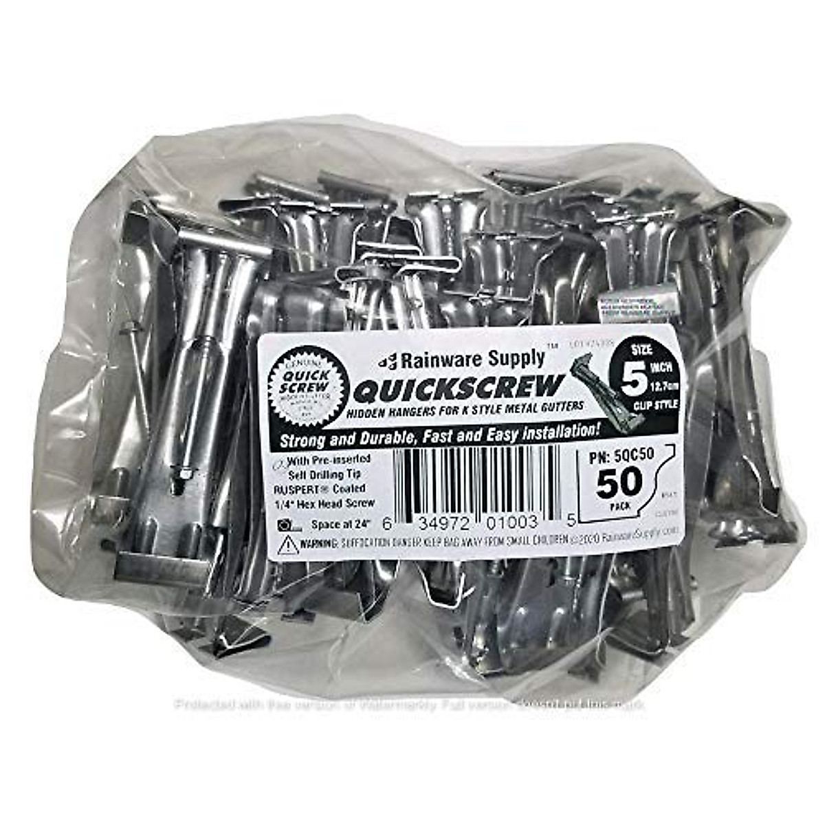 Quick Screw 5" 50 Pack Premium Hidden Rain Gutter Bracket Hook Hangers with screw clip style