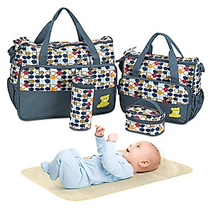 5PCS Diaper Bag Tote Set - Baby Bags for Mom (Gray)