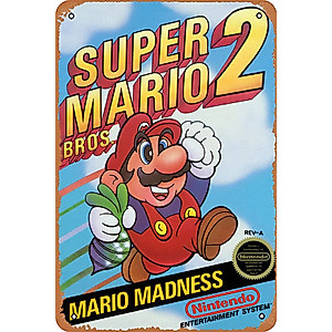 Shvieiart Super Mario Brothers 2 Video Game Gaming – Poster Retro Metal Sign Vintage Tin Sign for Bar Man Cave Cafe Office Home Wall Decor Gift 12 X 8 inch