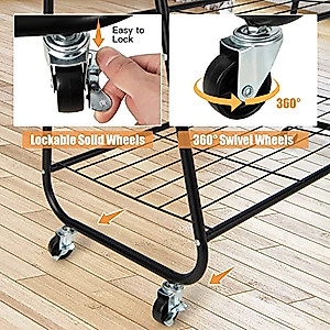 Tangkula Heavy Duty Clothes Rack with Shelves, Double Rod Rolling Garment Rack on Wheels with 4 Hooks, Portable Hanging Clothes Rack for Organizing Clothes and Shoes, Freestanding Clothing Racks