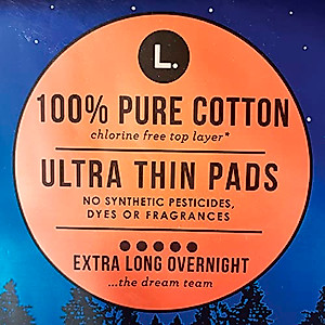 L. Chlorine Free Ultra Thin Overnight Absorbency Pads with Wings, 48 Count x 2 Packs (96 Count Total)
